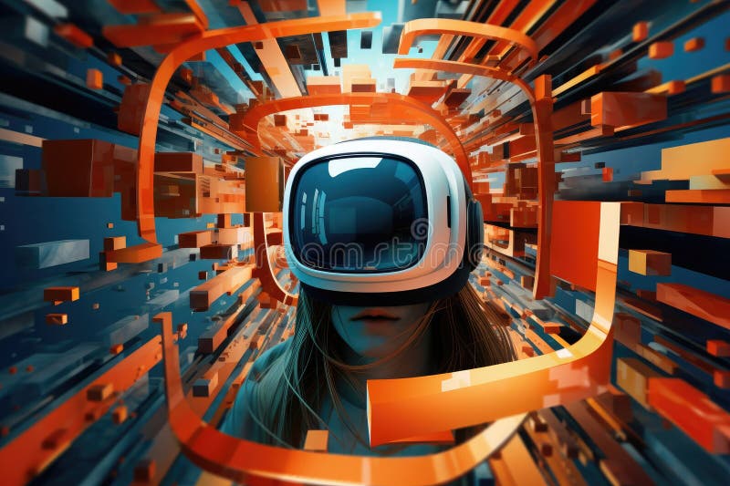 A Woman Immersed in Virtual Reality As she Wears a Headset, Abstract ...