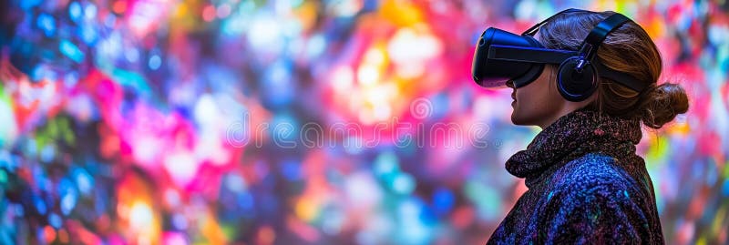 Woman Immersed in VR Experience, Dynamic Lighting, Immersive Virtual ...