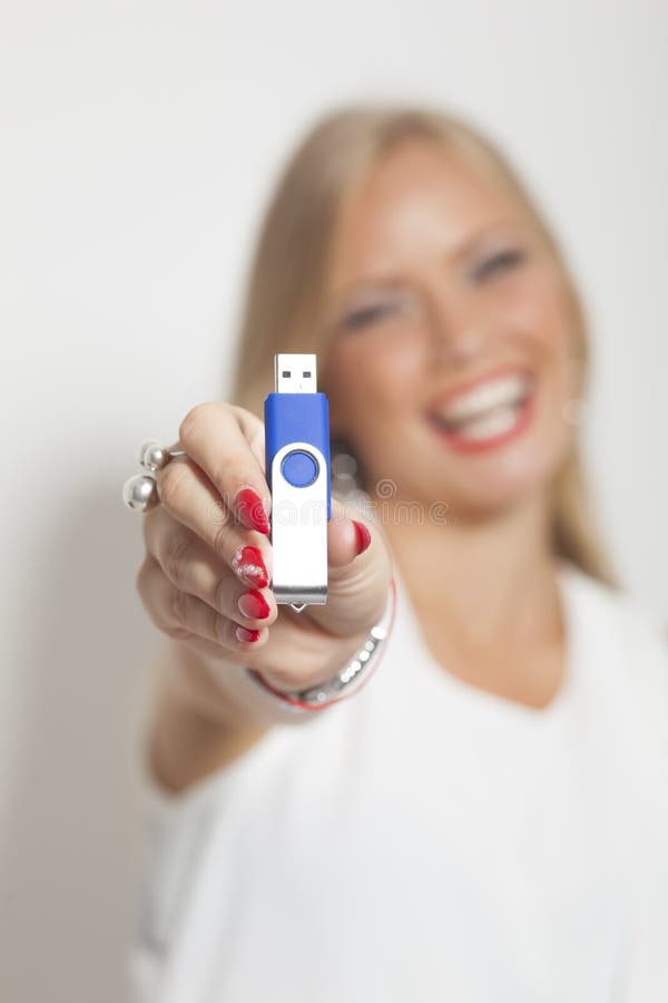 Woman with Information on USB Memory Stock Photo - Image of device ...