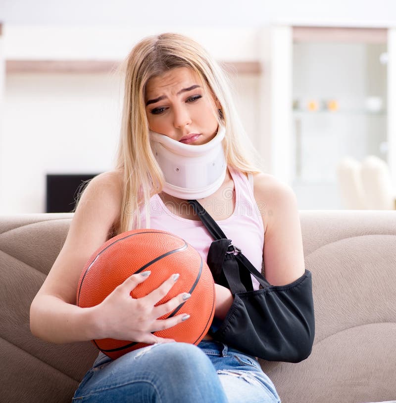 Woman Injured during Sport Game Stock Image - Image of patient, brace ...