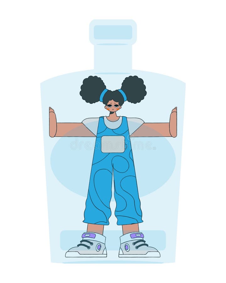 The Woman is Inside the Bottle. Alcohol Addiction. Stock Vector ...