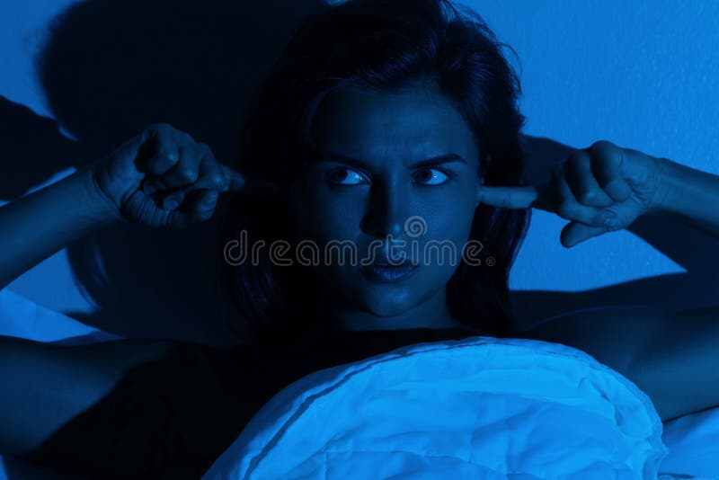 Woman with Insomnia because of Loud Noises Stock Image - Image of head ...