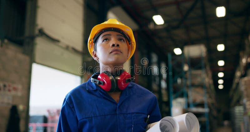 Woman, Inspection and Construction Warehouse for Architecture or ...