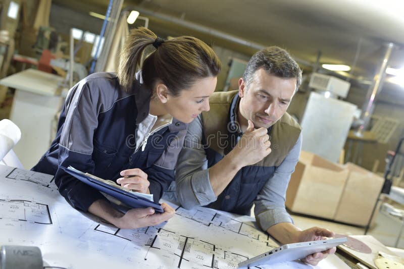 Woman and Instructor in Carpentry Workshop Stock Photo - Image of ...