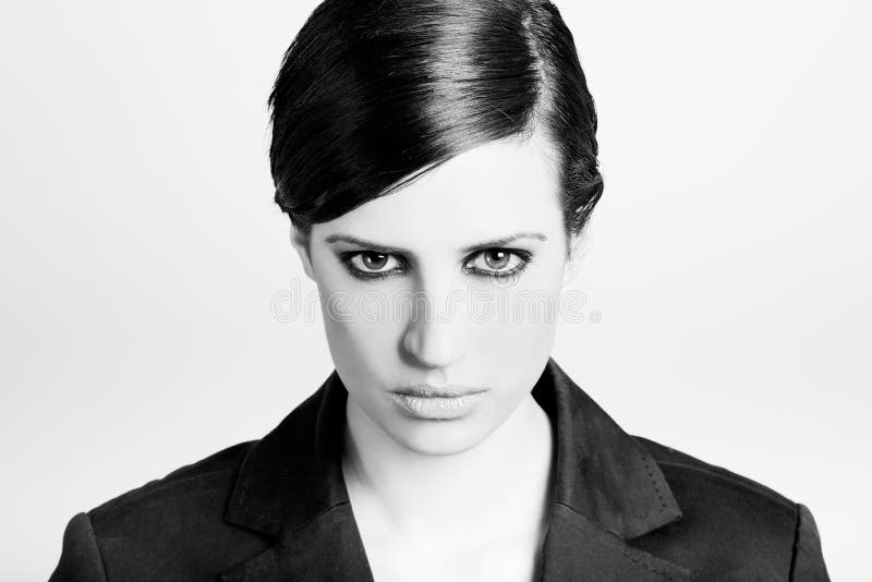 Woman with Intense Look on White Background Stock Photo - Image of ...