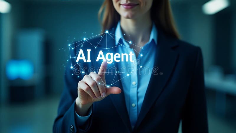 Woman Interacting with AI Agent Interface Digital Transformation and ...