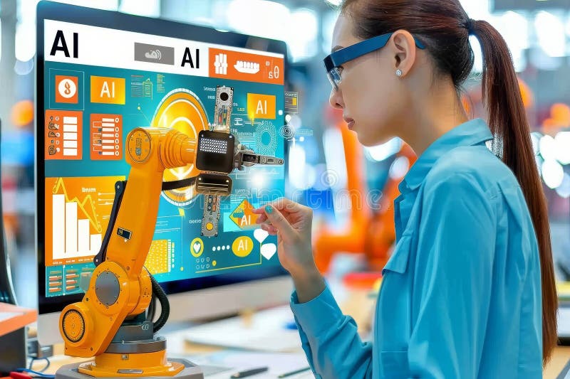 Woman Interacting with AI Robot, Artificial Intelligence, Advanced Robotics, High Tech AI ...