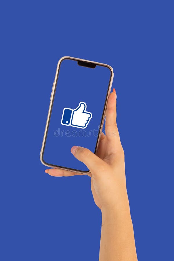 Woman Interacting with Cell Phone Giving Like Editorial Photography ...