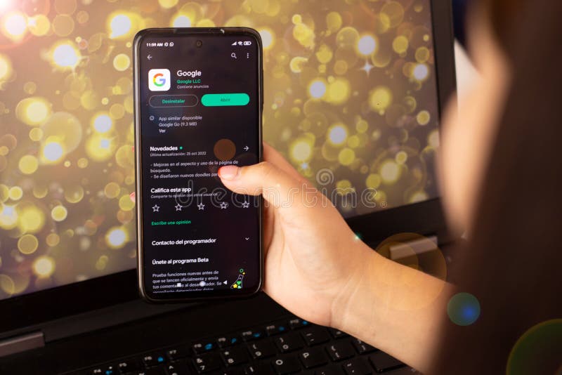Woman Interacting with Cell Phone Opening Google Editorial Photo ...