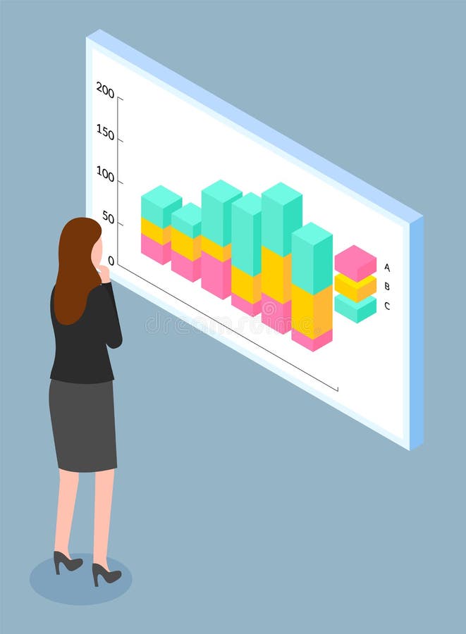 Woman Interacting with Charts and Analyzing Statistics Information in ...