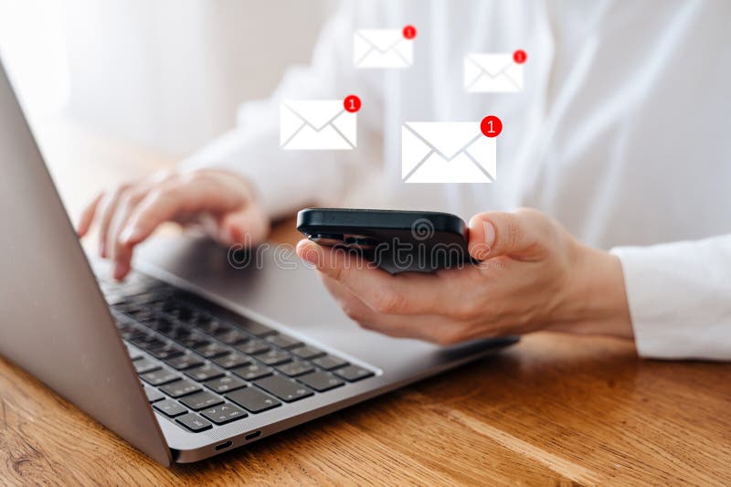 A Woman Interacting with a Digital Email Notification, Symbolizing an ...