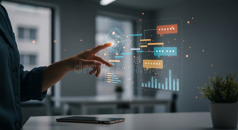 Woman Interacting with Digital Interface for Data Analysis and ...