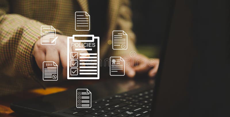 A Woman Interacting with a Digital Interface Displaying Various Policy ...