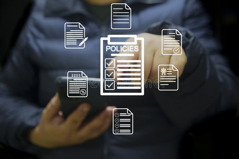 A Woman Interacting with a Digital Interface Displaying Various Policy ...