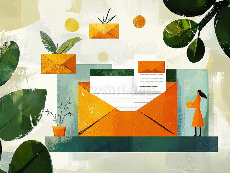 Woman Interacting with Digital Messages Artwork Stock Illustration ...