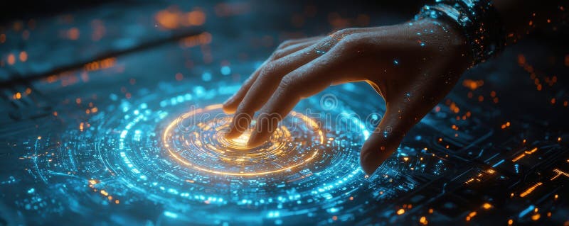 Woman Interacting with a Futuristic Digital Interface in a High-tech ...