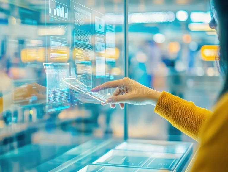 Woman Interacting with Transparent Augmented Reality Interface ...