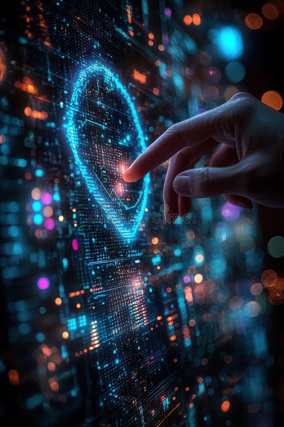 Woman Interacting with Virtual Data Display of Artificial Intelligence ...