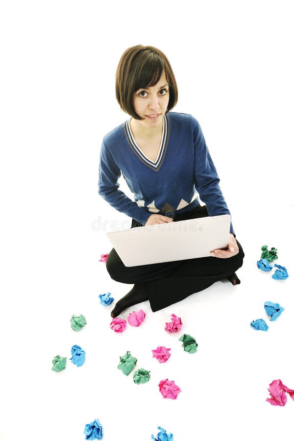 Woman Isolated Looking for Solutions Stock Photo - Image of homework ...