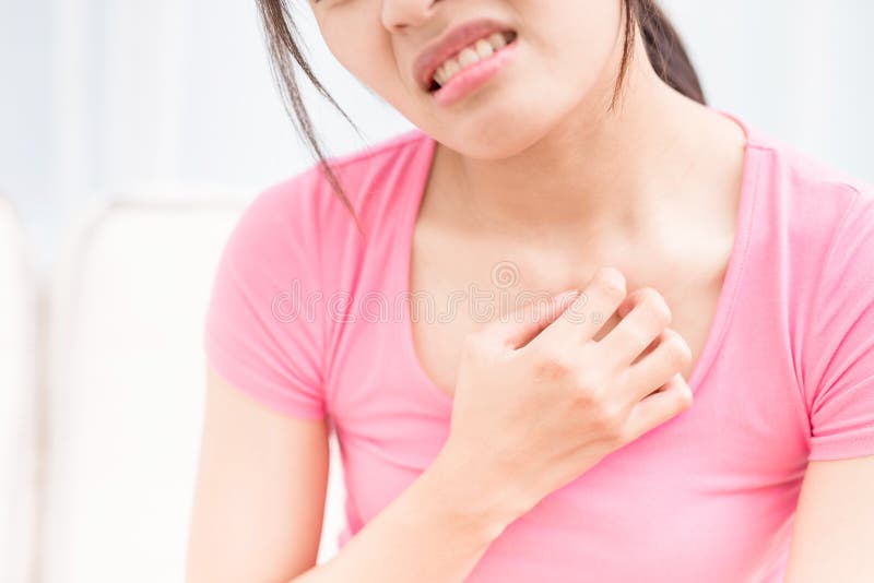 Woman with itchy skin stock photo. Image of frustrated - 96628554