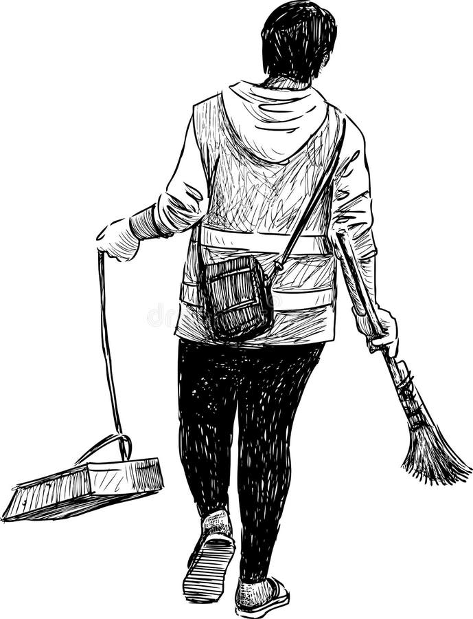 Woman janitor stock vector. Illustration of drawing, stepping - 33821342