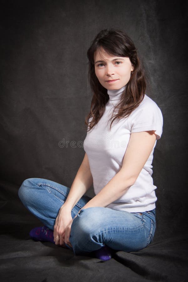 Woman in Jeans Sitting on the Floor Stock Photo - Image of child ...