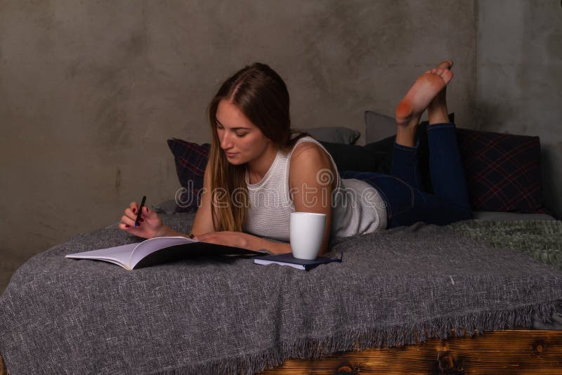 Barefoot Woman Bed Writing Stock Photos - Free & Royalty-Free Stock ...