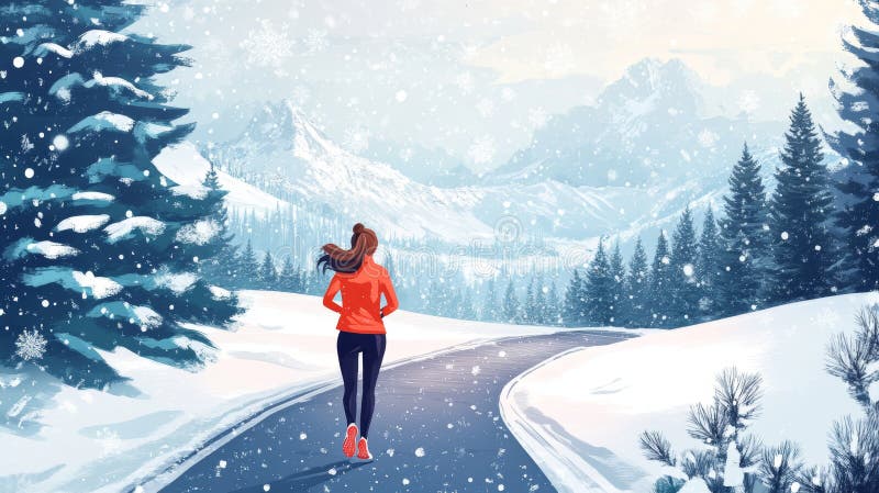 Woman Jogging on a Mountain Path, Embracing Her Winter Exercise Routine Outdoors Stock Image ...