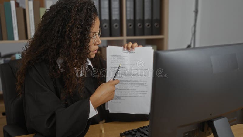 Woman Judge in Office Conducting a Video Call while Presenting Legal ...