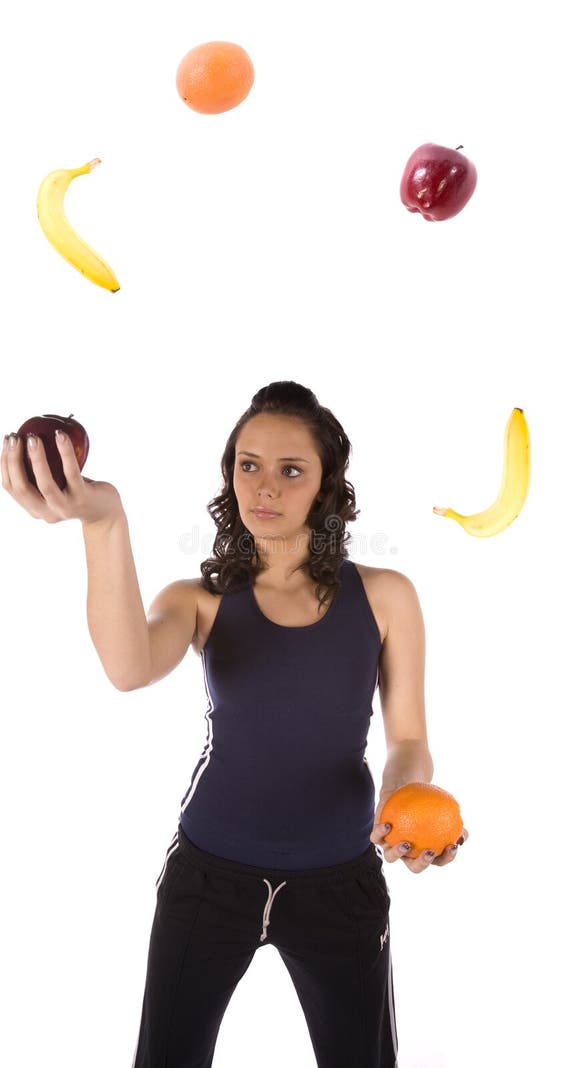 Woman juggling fruit stock image. Image of cheerful, adult - 12335789