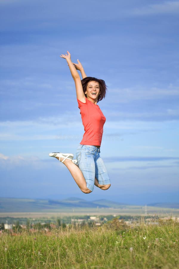 Woman Jumping Stock Image Image Of Freedom Outdoor 15946609