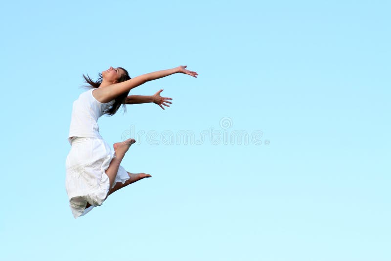 Beautiful Young Woman Leaping on Beach Stock Photo - Image of scene ...