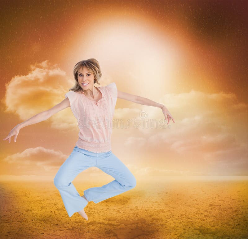 Woman Jumping and Opening Arms Stock Illustration - Illustration of ...