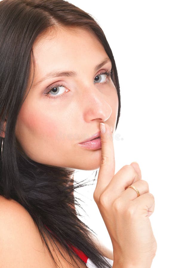 Woman Keep Quiet Gesture Finger on Mouth Isolated Stock Photo - Image ...