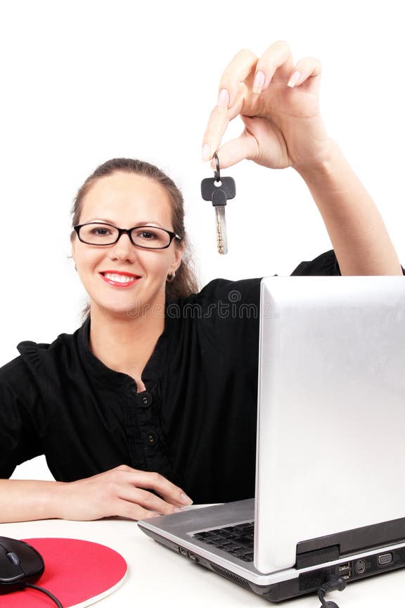Woman with key stock image. Image of opportunity, lock - 14841403