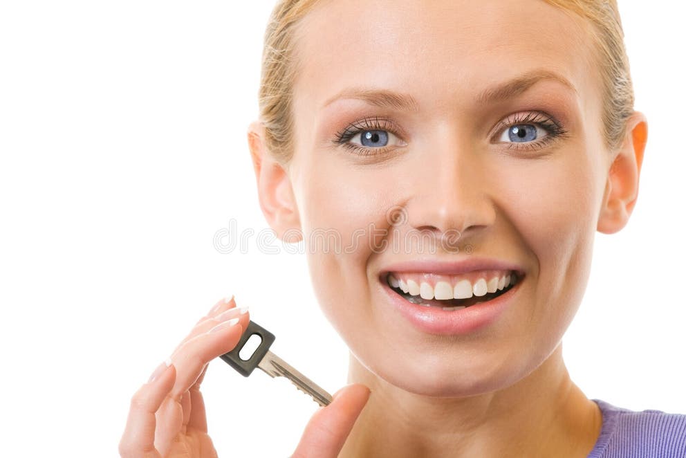 Woman with key, isolated stock image. Image of head, investment - 5088733