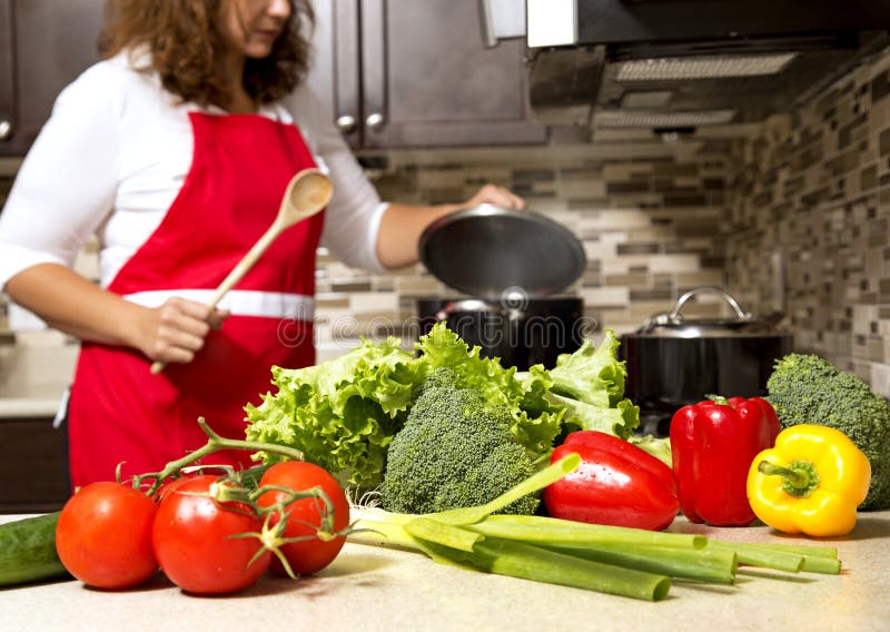 Woman in the kitchen stock photo. Image of interior, food - 45317598