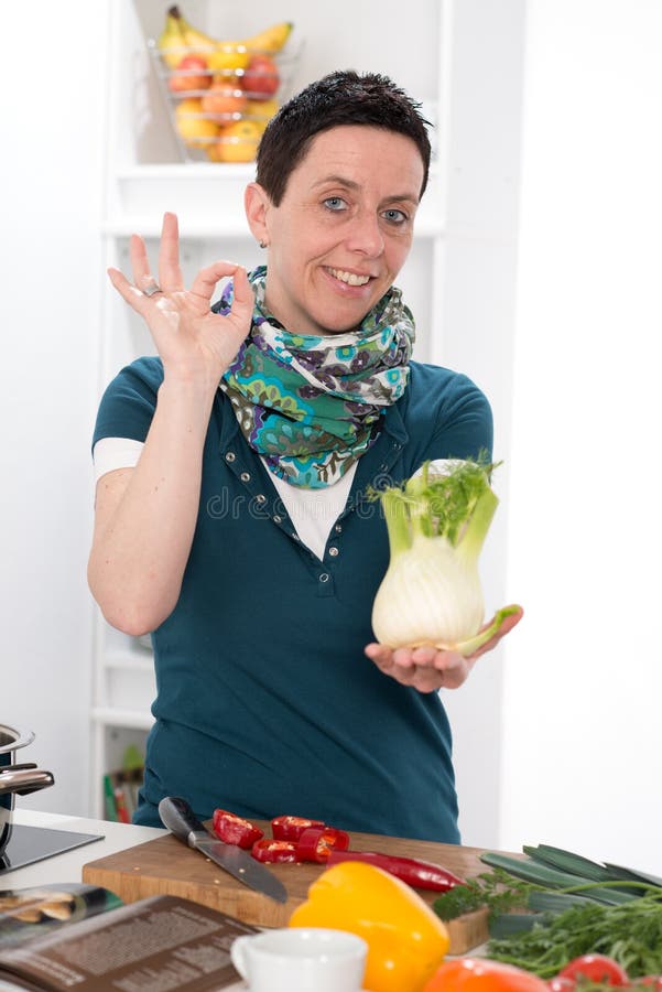 Woman in the Kitchen with Fennel Stock Image - Image of cooking, happy ...