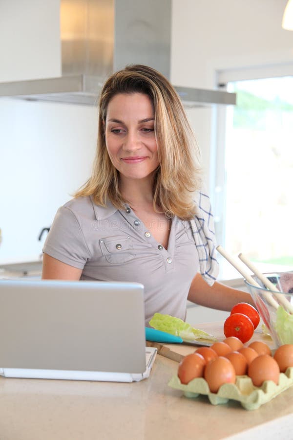 Woman in Kitchen Preparing Lunch Stock Image - Image of kitchen ...
