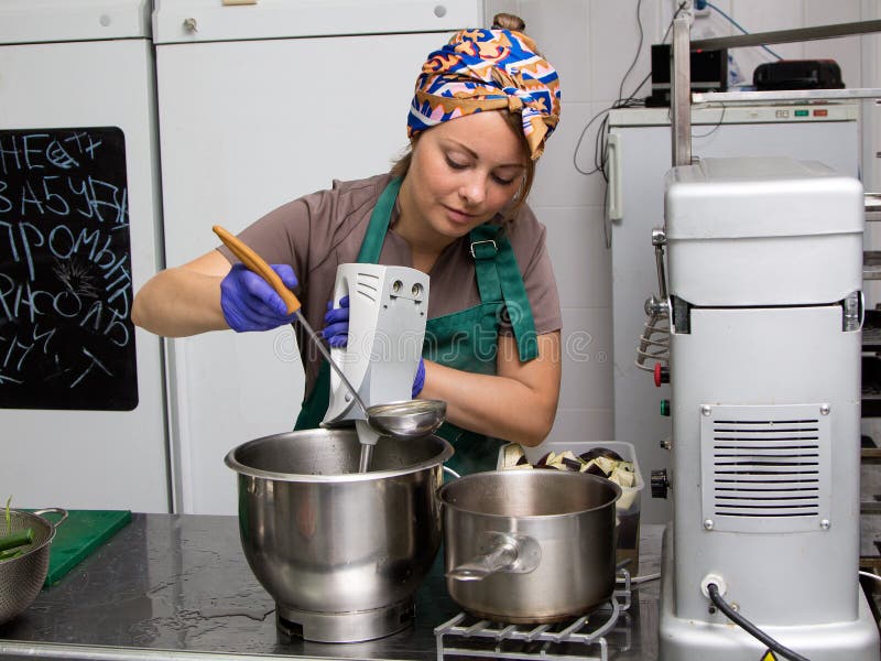 Woman Kitchener Mixing Food in the Pan Stock Photo - Image of kitchen ...