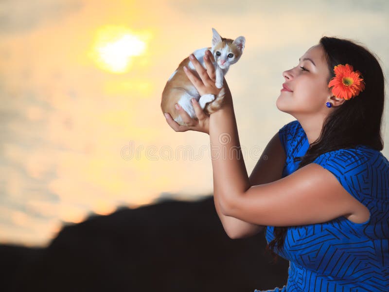 Woman and kitten stock photo. Image of animal, caucasian - 15690598