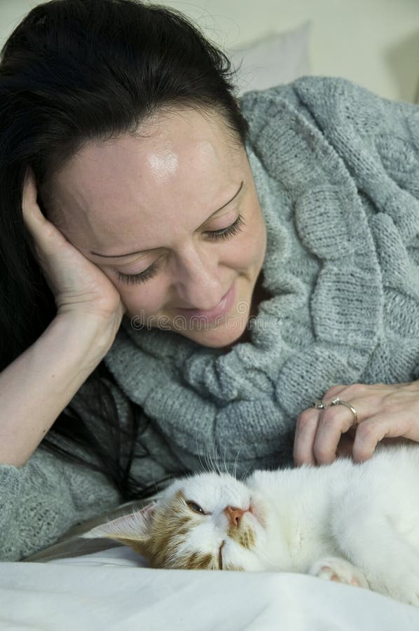 Woman with kitten stock image. Image of companion, beautiful - 27129751