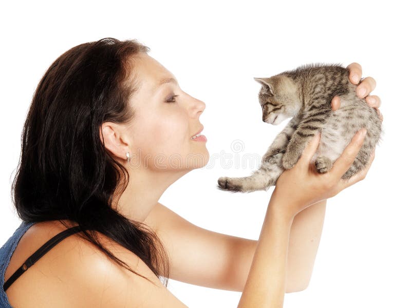 Woman with kitten stock photo. Image of people, baby - 61695558