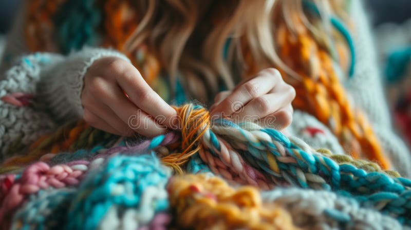 Woman Knits a Sweater from Multi-colored Threads Stock Image - Image of ...