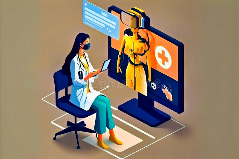 Woman in Lab Coat Sitting in Front of Computer Screen Generative AI ...