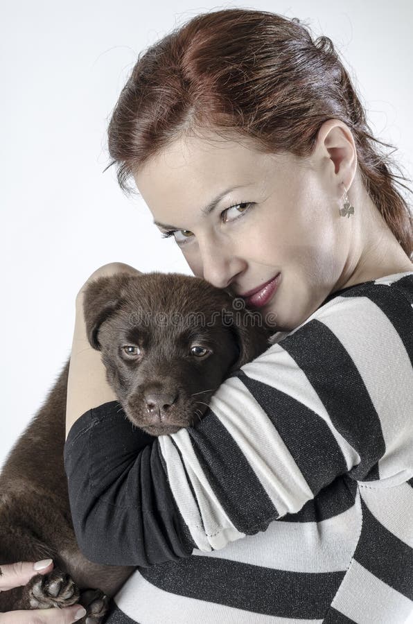 Woman with labrador stock photo. Image of ground, beauty - 40353208