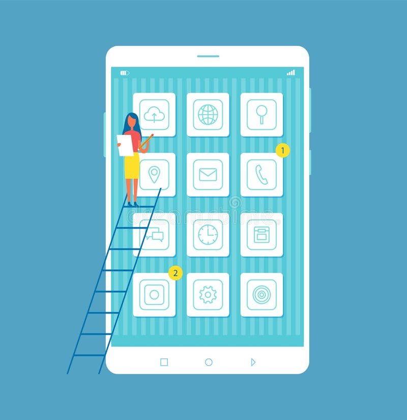 Woman on Ladder Reading Article Vector Illustration Stock Vector ...