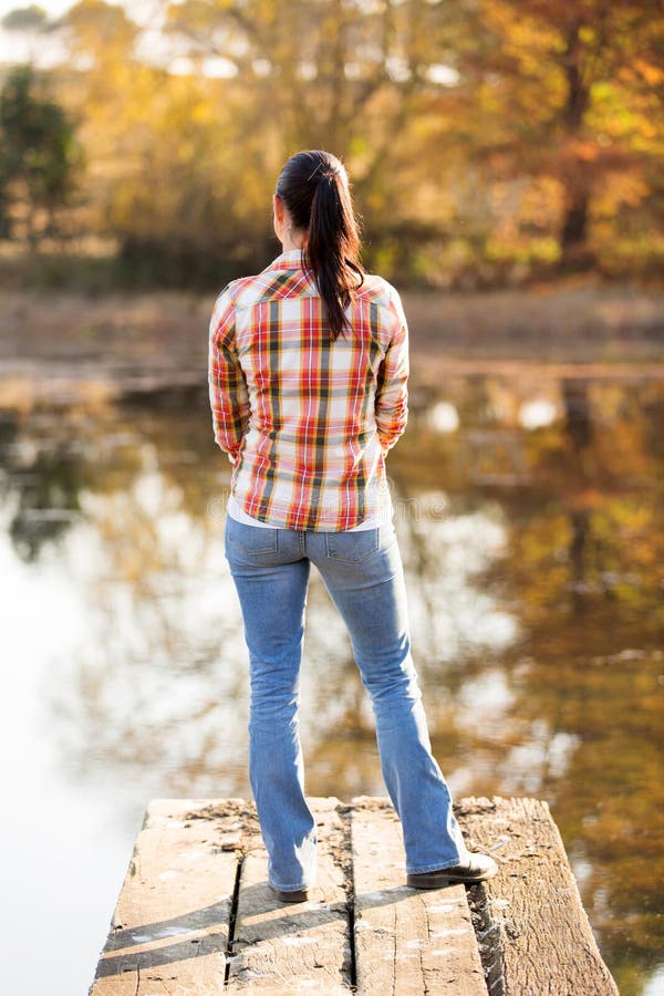 Woman lake pier stock photo. Image of outdoors, caucasian - 42998656