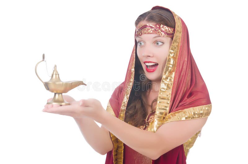 Woman with lamp stock image. Image of beautiful, aladdin - 38704405