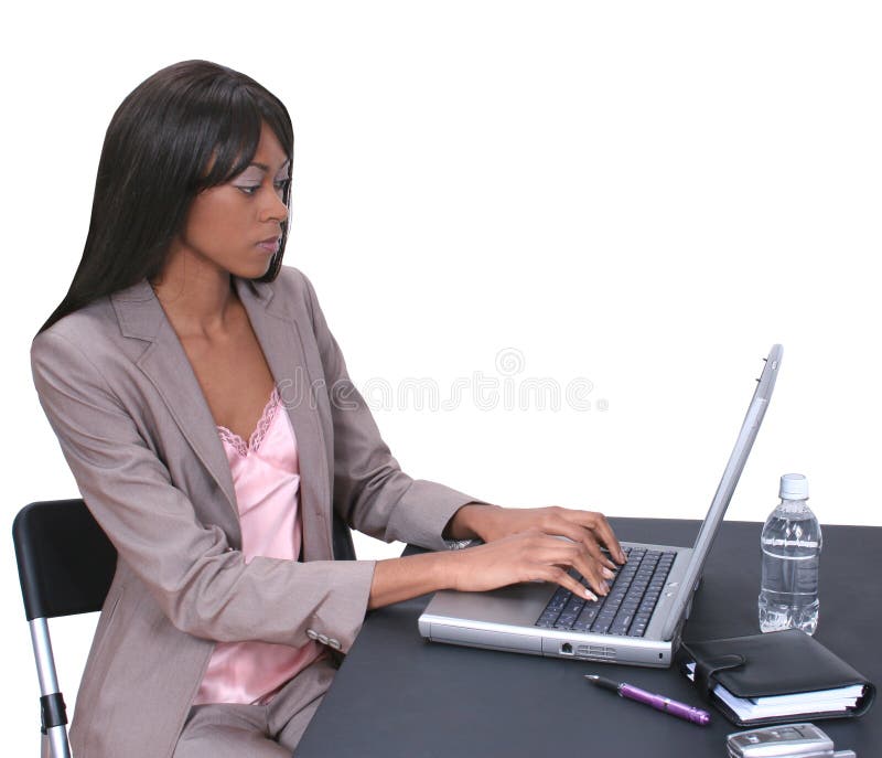 Latina Business Woman at Laptop Computer Stock Photo - Image of hair ...